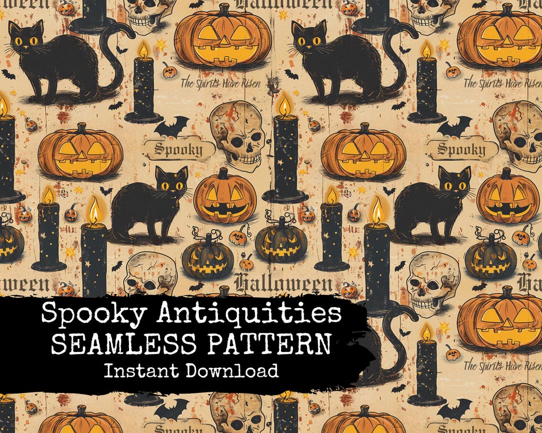 Vintage Halloween Digital Seamless Pattern File - Black Cats Jack O ...