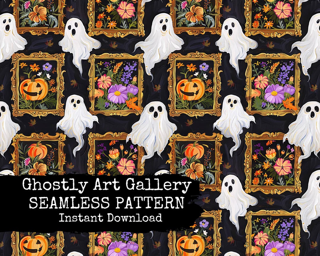 Cute Floral Ghosts Seamless Pattern File - Halloween Digital Repeating ...