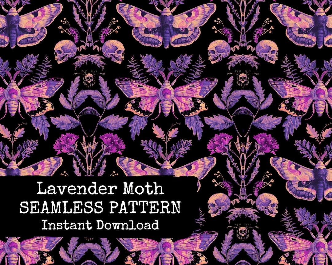 Gothic Celestial Moth Wallpaper Digital Seamless Pattern File - Purple ...