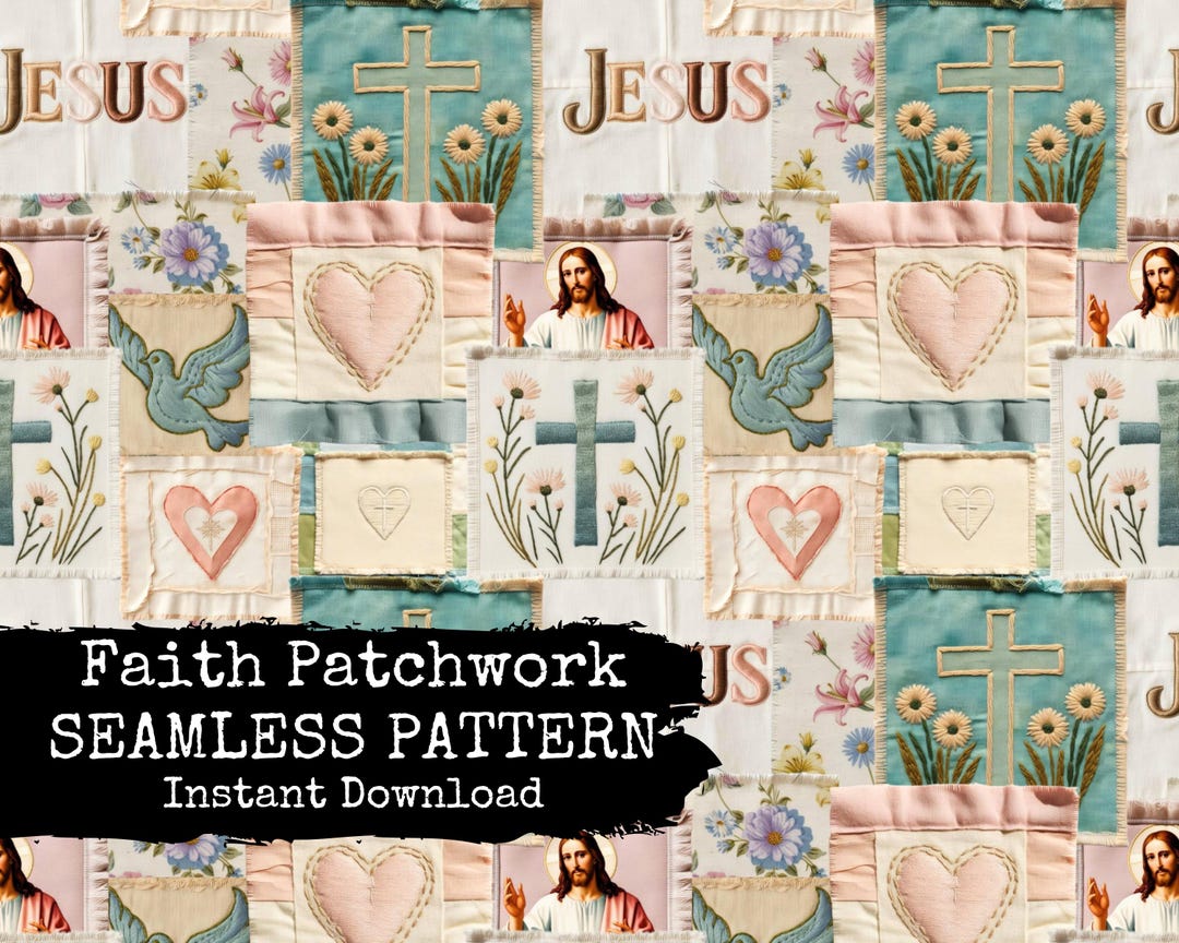 Christian Patchwork Quilt Digital Seamless Design File - Religious ...