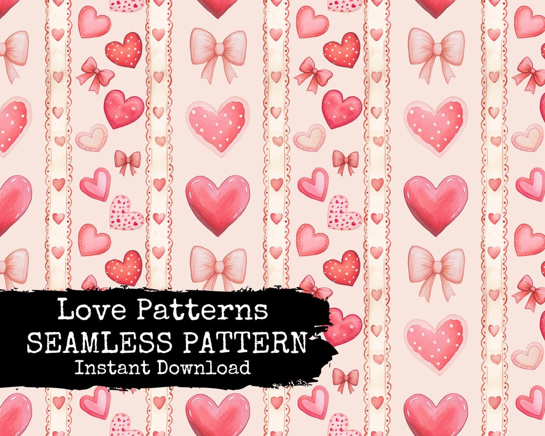 Valentine Watercolor Digital Wallpaper Seamless Pattern - Love Hearts ...