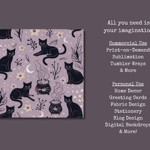 Witchy Seamless File - Cute Black Cats and Cauldrons Digital Pattern ...