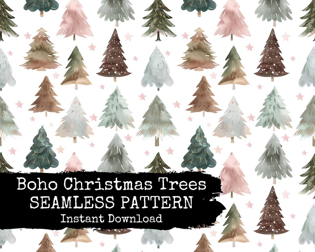 Boho Christmas Trees Digital Seamless File - Neutral Boho Xmas ...