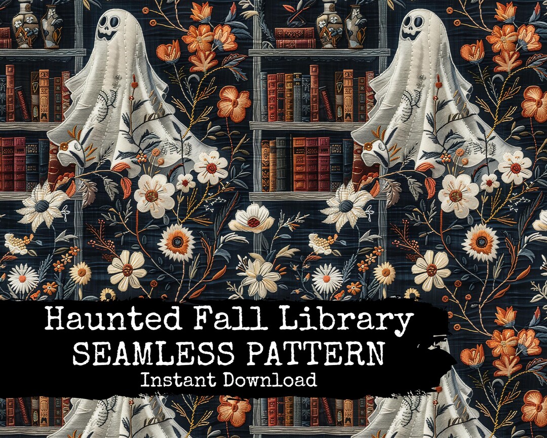 Bookish Halloween Seamless Digital Pattern - Spooky Ghost Embroidery ...