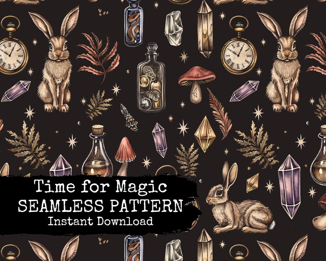 Magical Hare Digital Seamless File - Witchcraft Whimsy Repeating ...