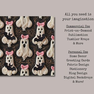 Coquette Ghosts in Pink Bows Digital Seamless File - Hallloween Faux 3D ...