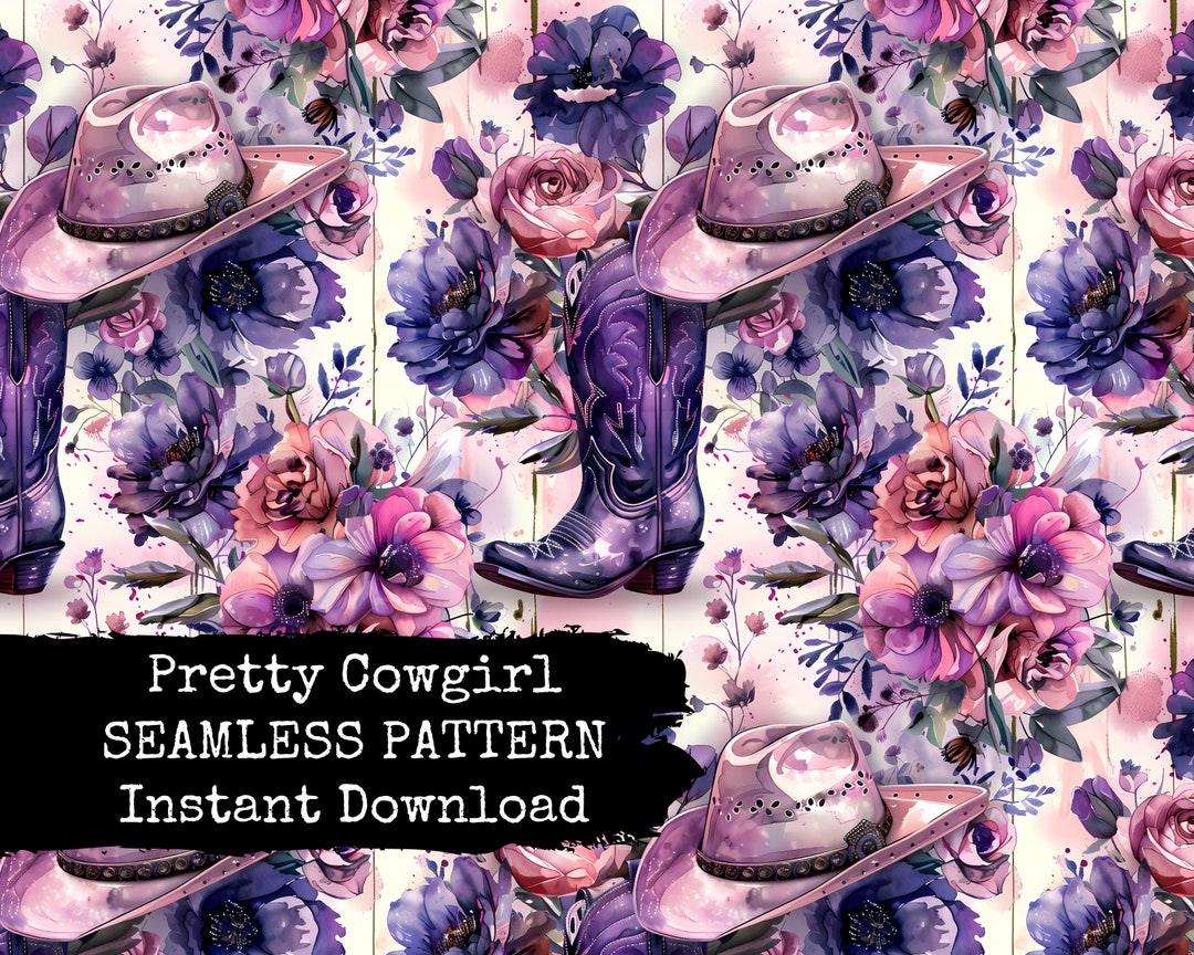 Cute Western Cowgirl Seamless Pattern File - Purple and Pink Cowgirl ...