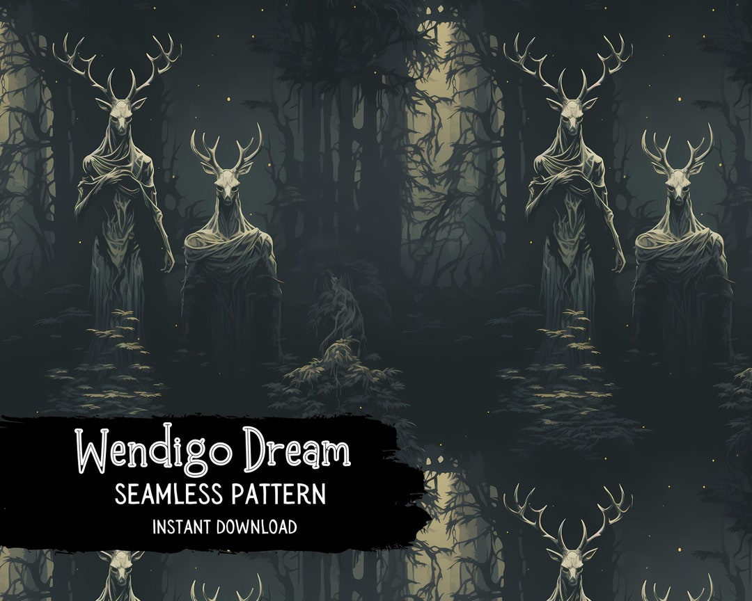 Cryptid Seamless Pattern File for Instant Download -- Halloween Wendigo ...
