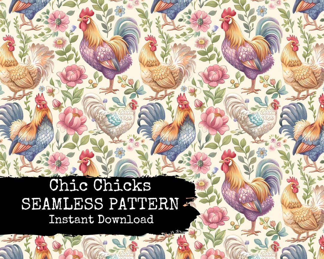 Cute Pastel Chickens Seamless Pattern File - Digital Chicken Repeating Pattern Fabric Design ...
