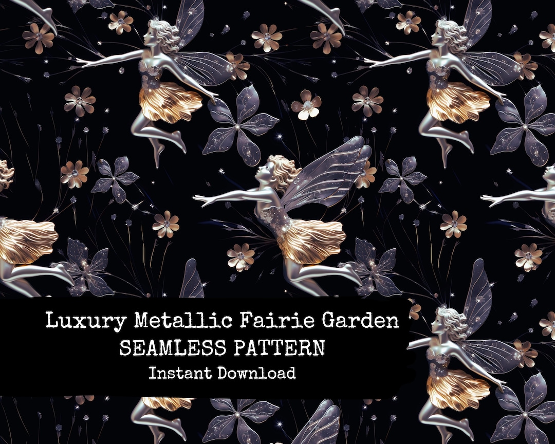 Fairycore Digital Pattern Paper Fairies in Luxury Metallics Seamless ...