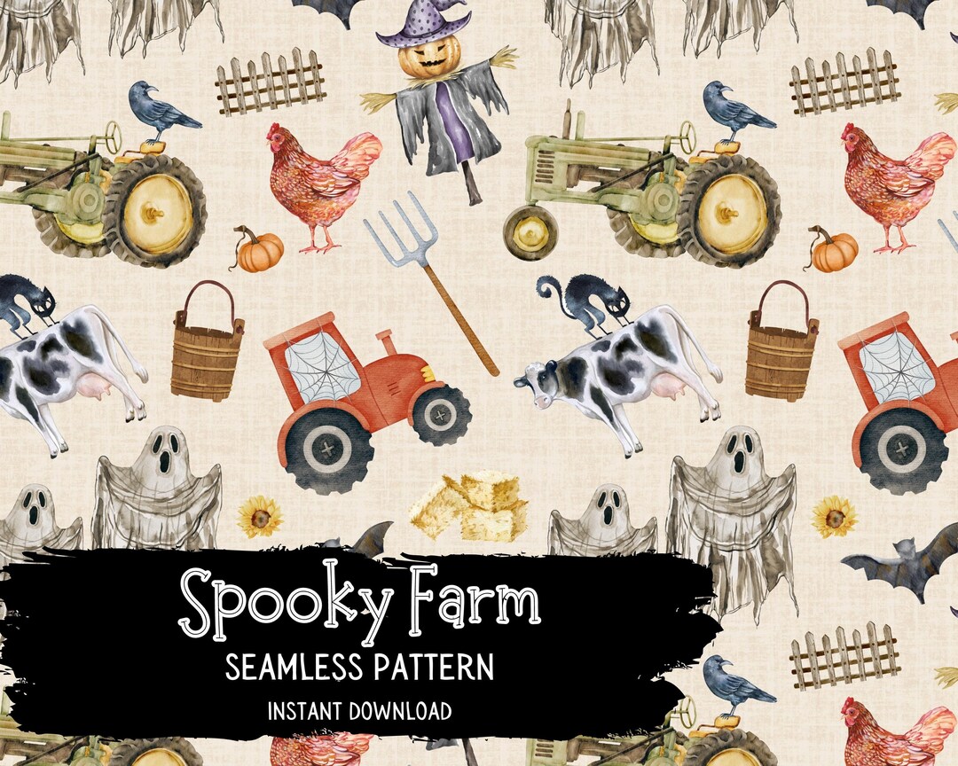 Halloween Farm Digital Seamless File for Instant Download - Spooky ...