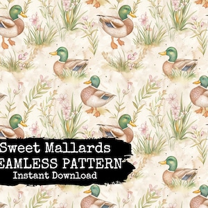 Mallard Digital Seamless Pattern File - Vintage Ducks and Flowers ...