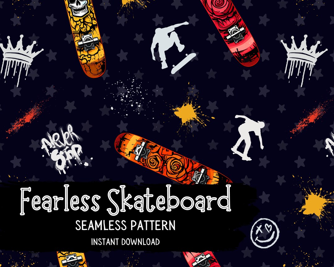 Skateboard Seamless Pattern File - Skateboarder and Graffiti Digital ...