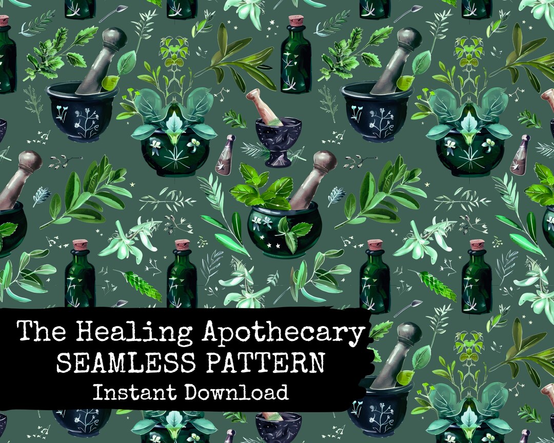 Green Witch Apothecary Digital Paper Witchy Herbs Seamless Pattern File ...