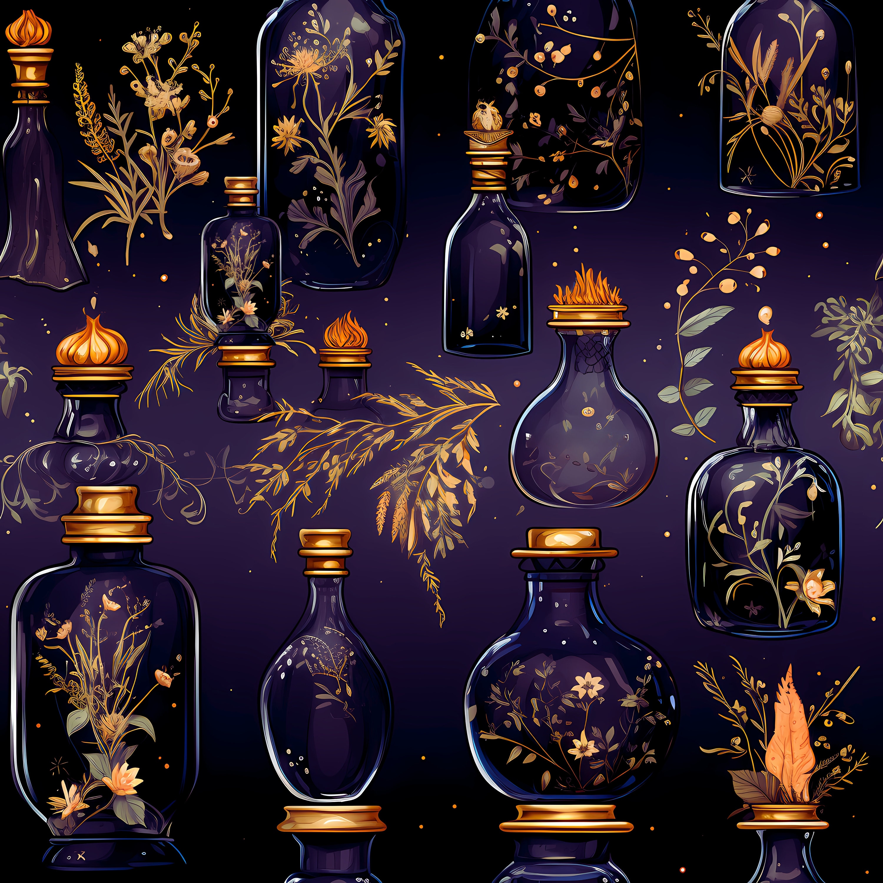 Witchy Seamless Pattern Paper Spell and Potion Bottles for - Etsy