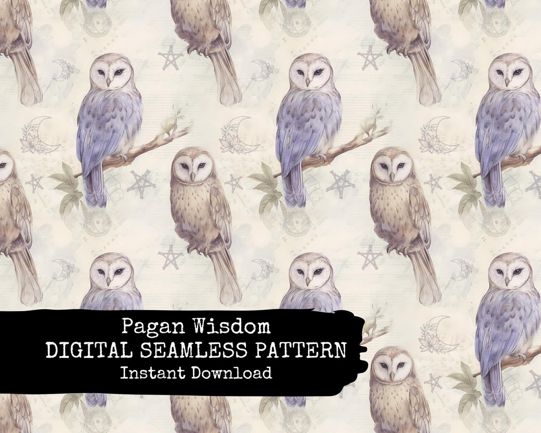 Seamless Witchy File Owl, Pentagram & Crescent Moon Celestial Digital ...