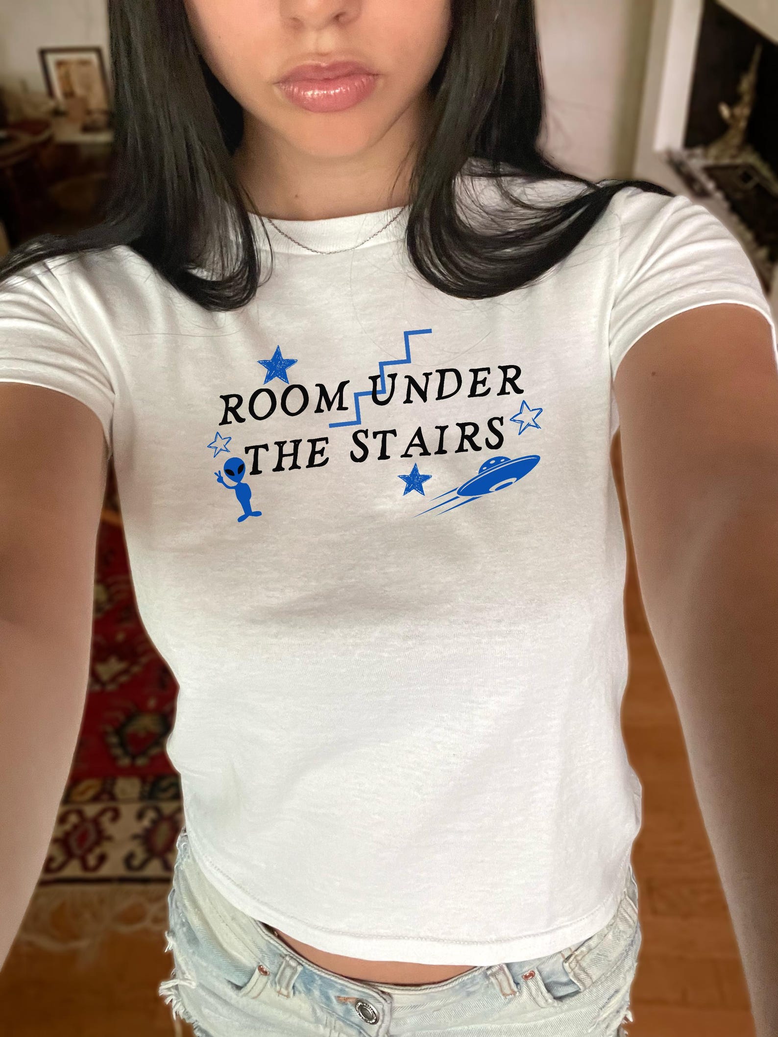 Room Under the Stairs Baby Tee - Alien Graphic, US Cotton - Etsy