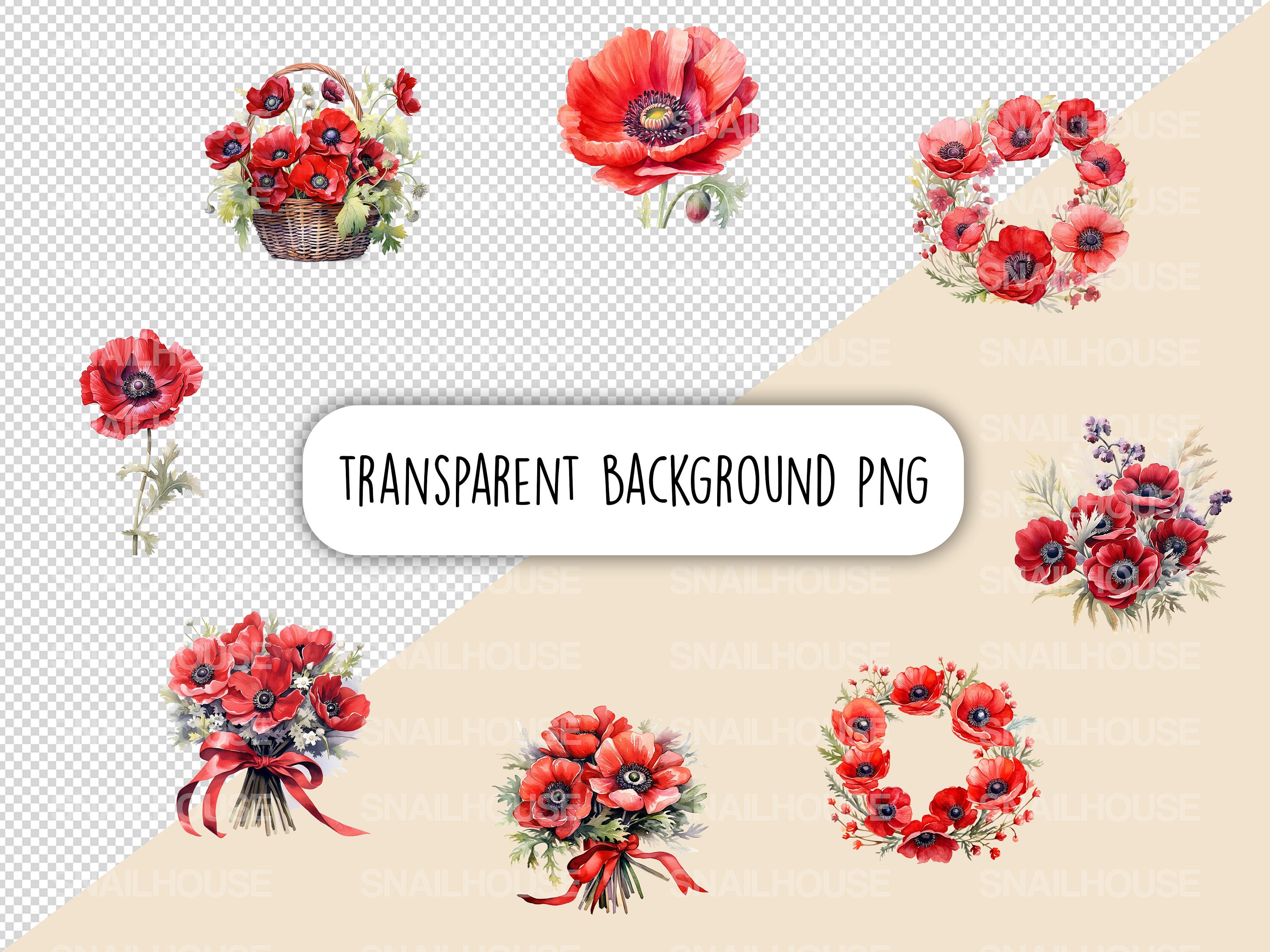 Watercolor Red Anemones Clipart Bundle Commercially FREE Spring Flowers ...