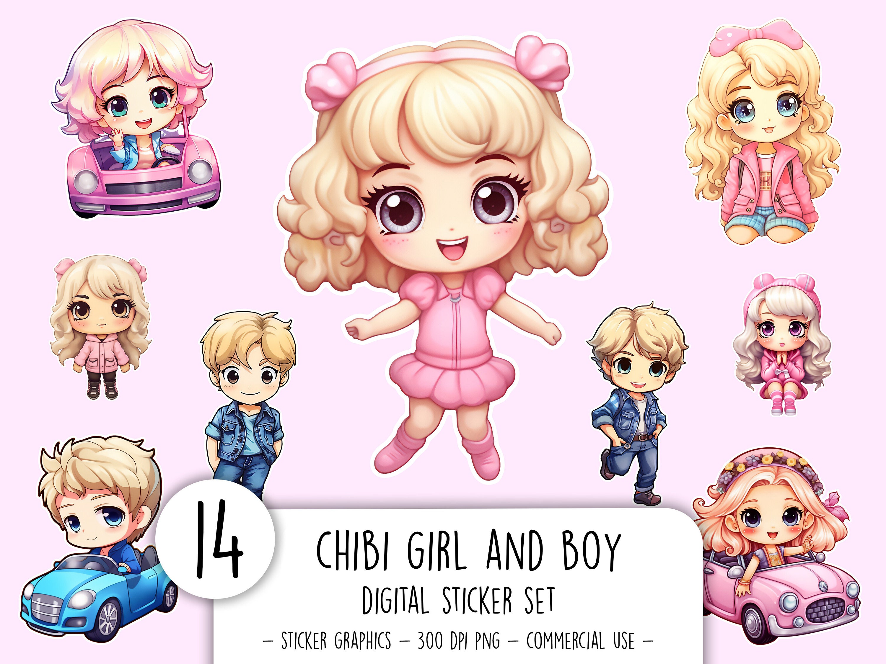 Chibi Girls and Boy Sticker Set Commercially FREE Cute Girls Digital ...