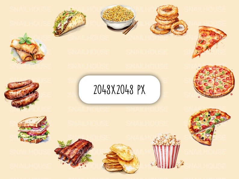 Watercolor Fast Food Clipart Bundle FREE Commercial Use Fast Food Clip ...