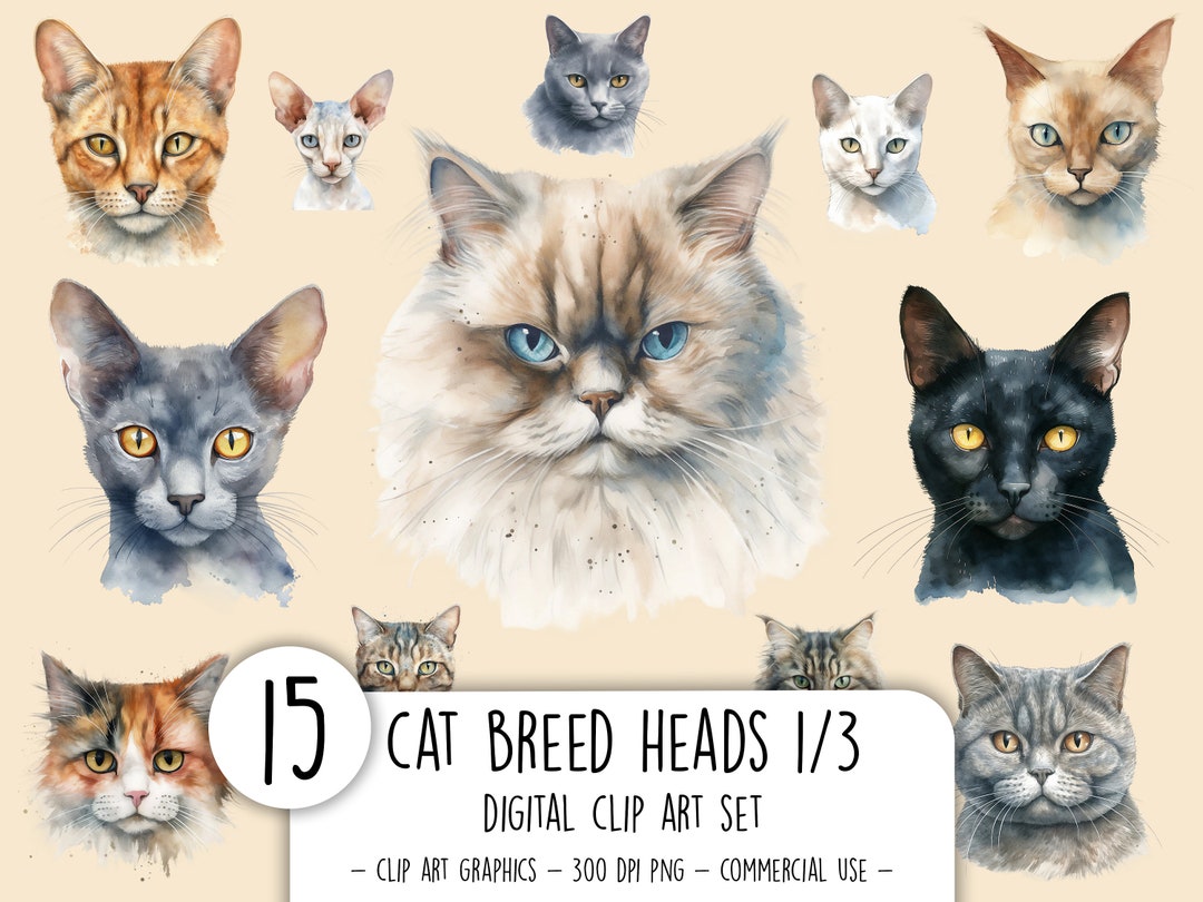 Watercolor Cat Clipart Digital Printable Cat Breeds Clipart FREE ...