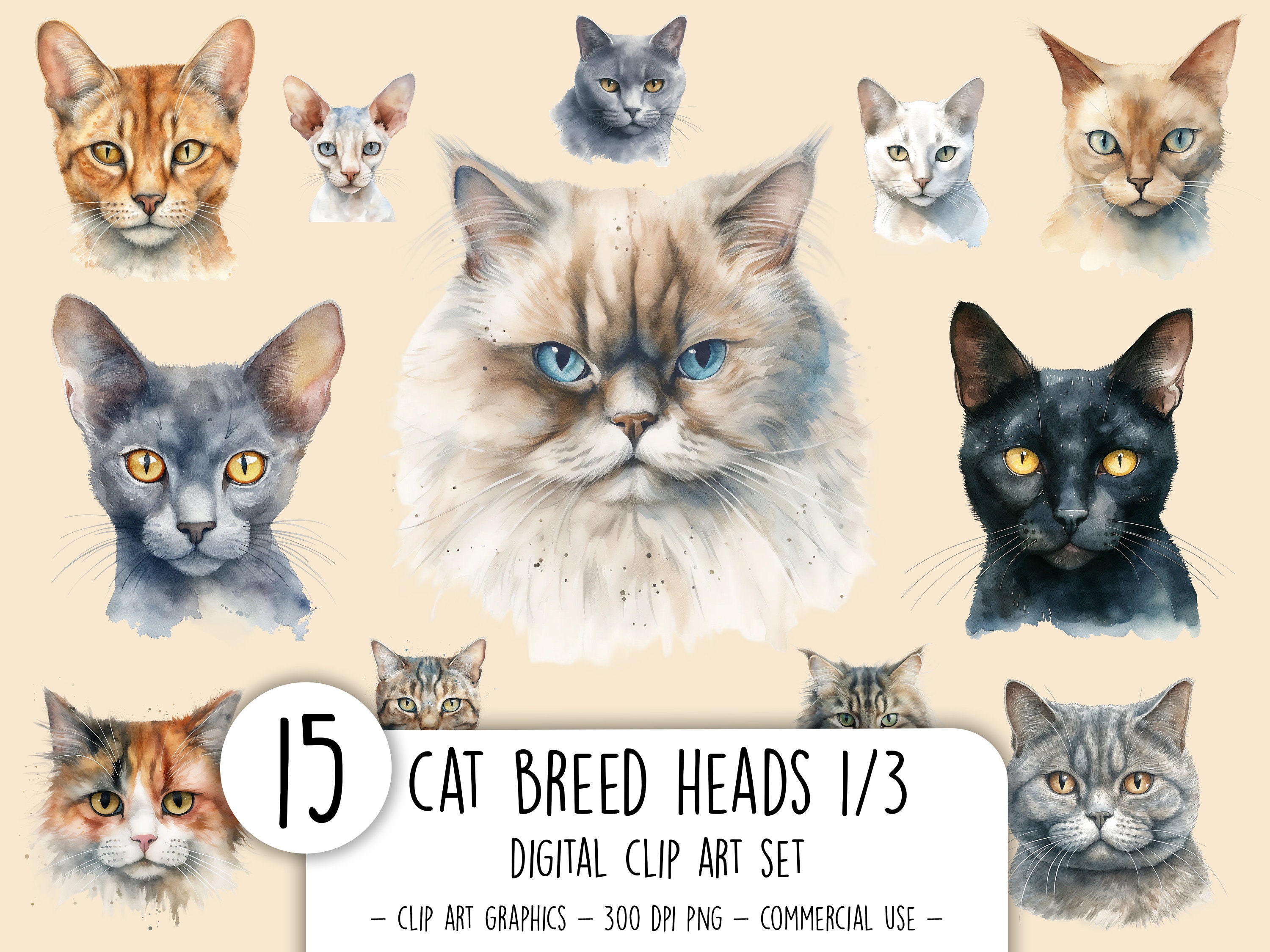 Watercolor Cat Clipart Digital Printable Cat Breeds Clipart FREE ...