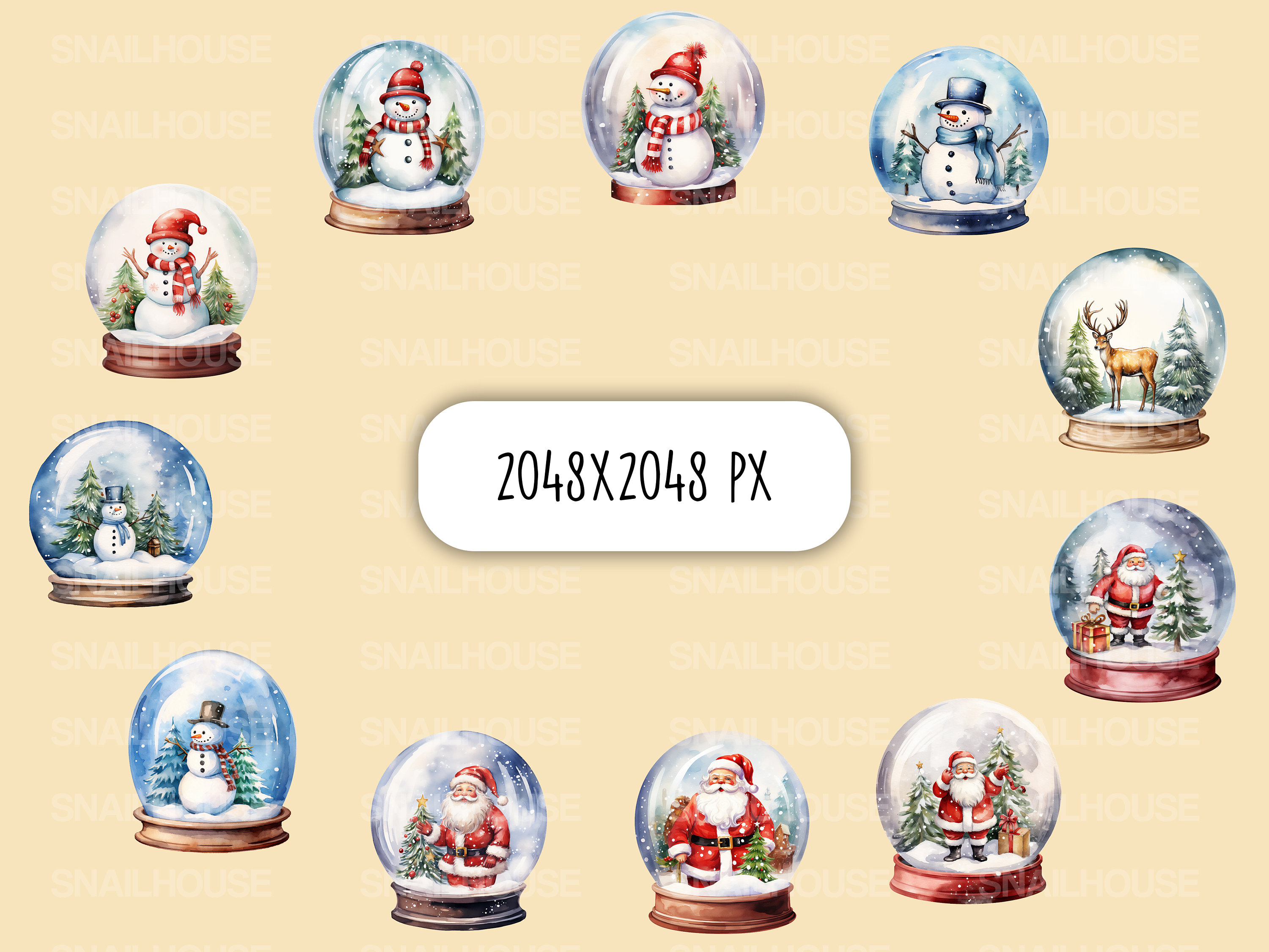Watercolor Christmas Snow Globe Clipart Bundle Commercially FREE ...
