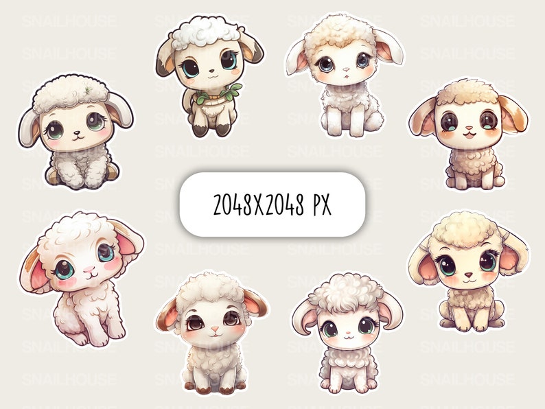 Chibi Lamb Digital Stickers Cute Lamb Printable Stickers Cute Lamb ...