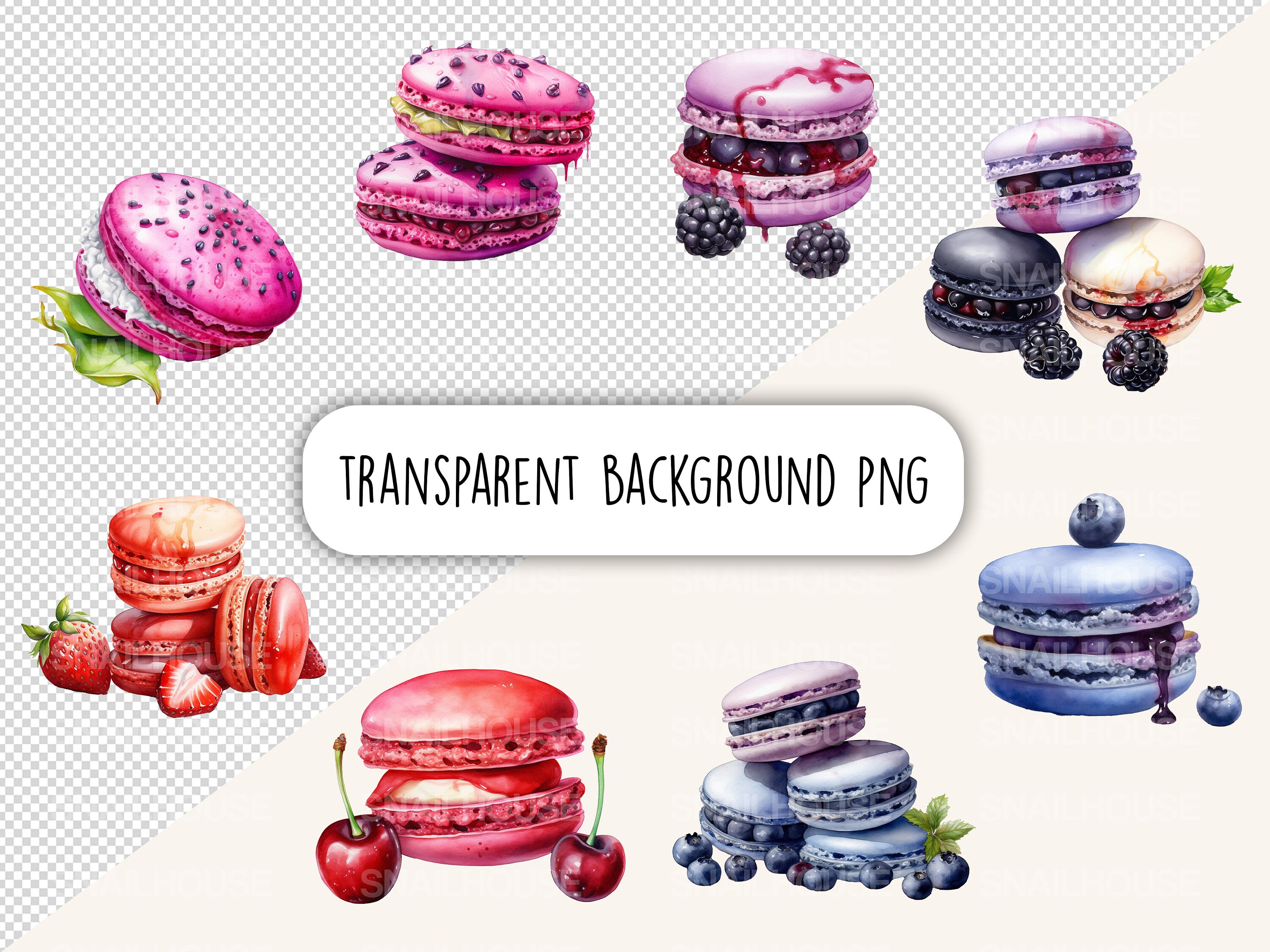 Watercolor Macaroon Clip Art Digital Printable Macaroon Cookies ...