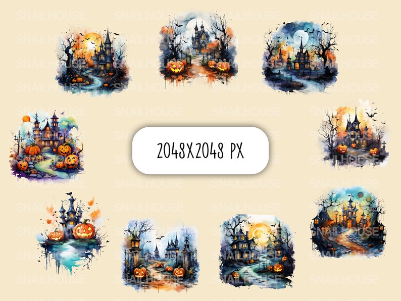 Watercolor Halloween Haunted House Clipart Set With FREE Commercial Use ...