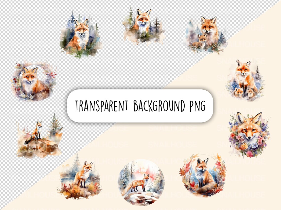 Watercolor Fox Clip Art Set Digital Printable Fox Graphics FREE ...