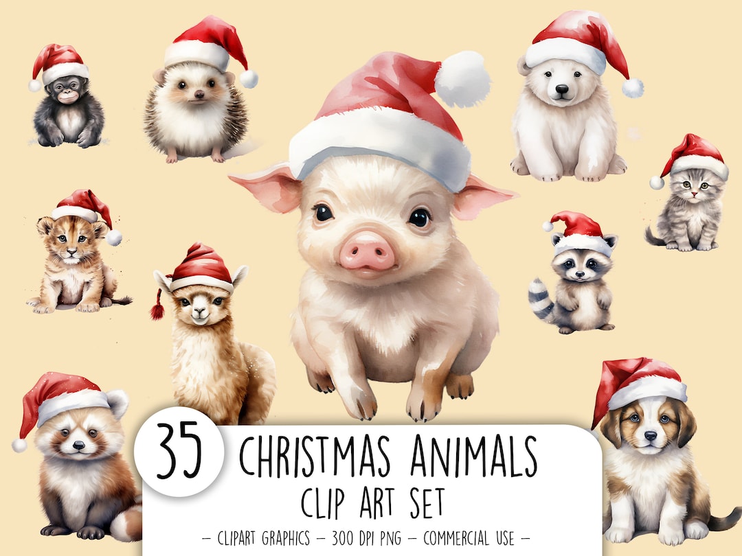 Watercolor Christmas Animals Clipart Bundle Commercially FREE Printable ...