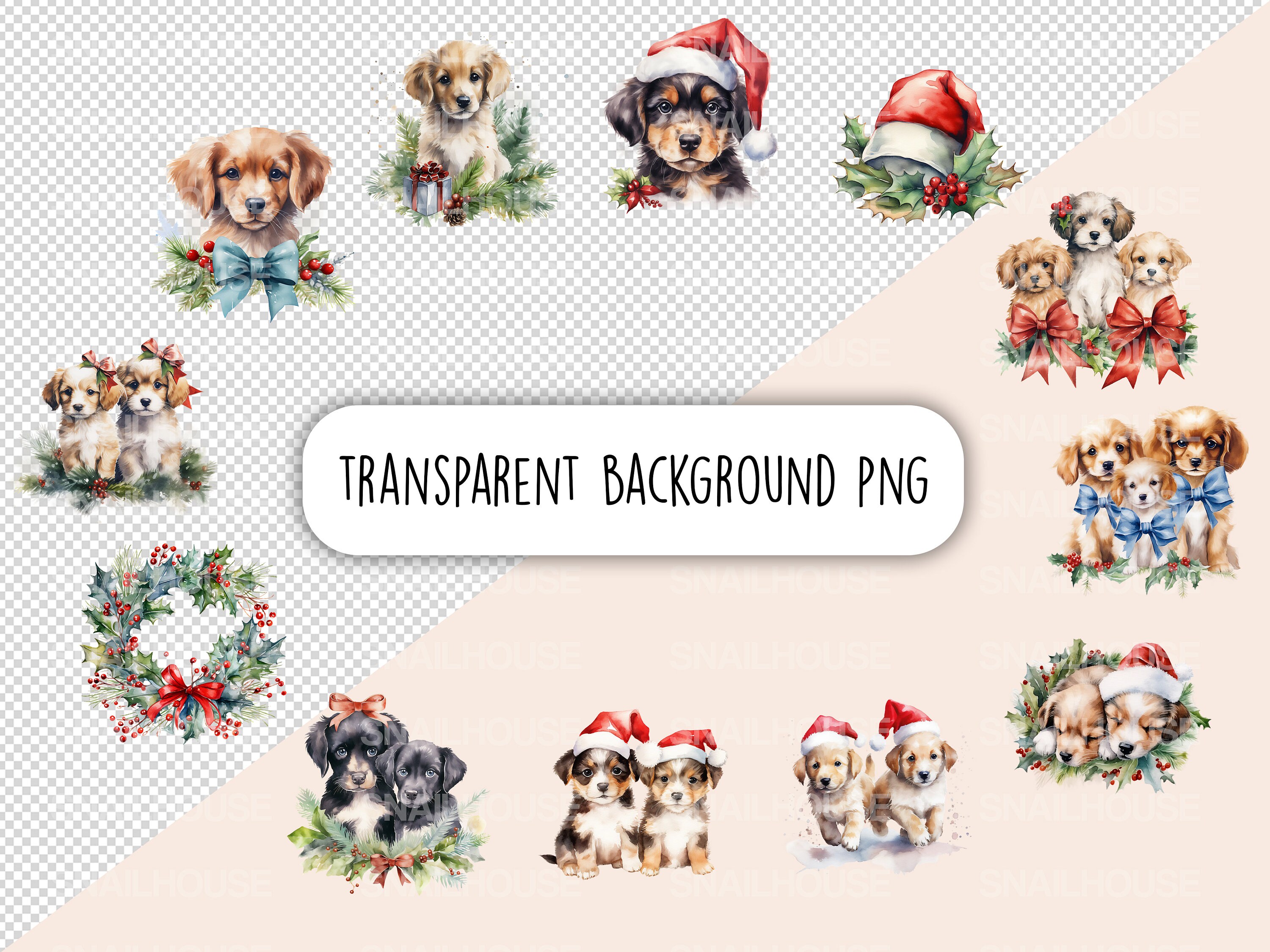 Watercolor Christmas Puppies Clipart Bundle Commercially FREE Digital ...