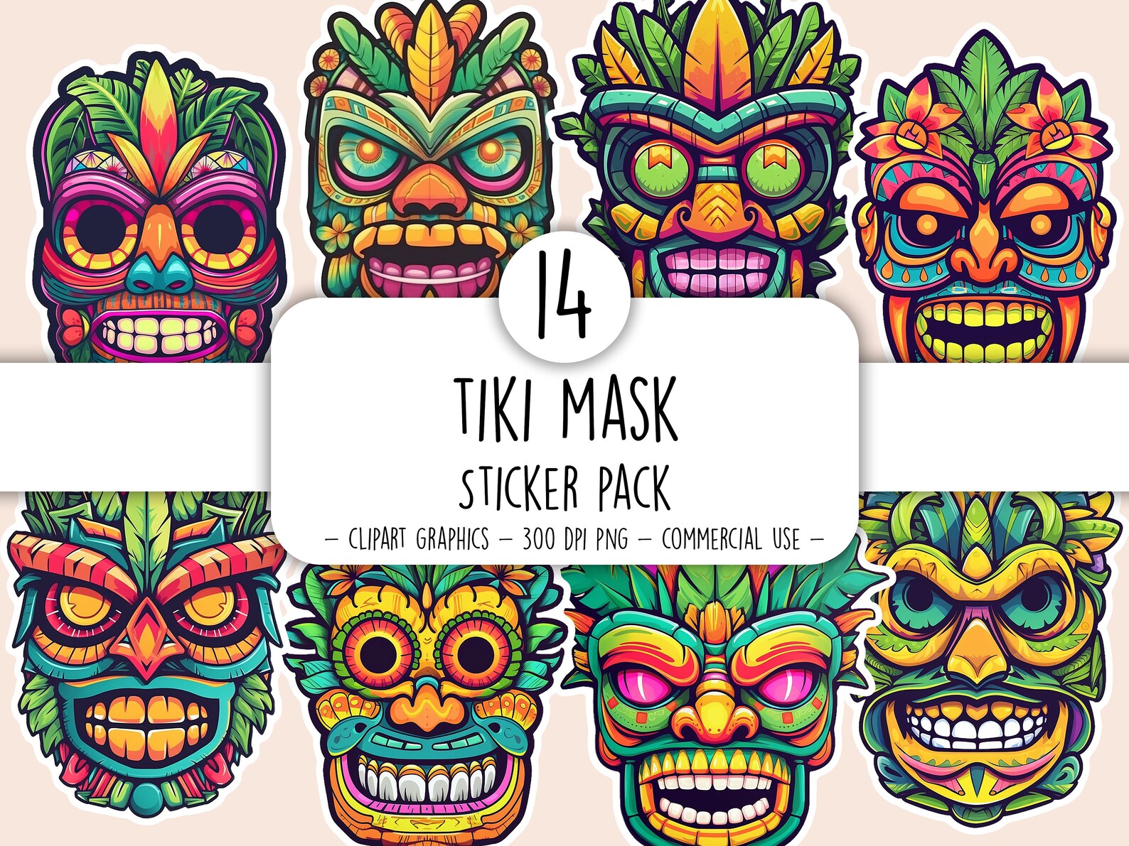 Tiki Mask Sticker Set Tiki Mask Digital Stickers Tiki Mask Printable ...