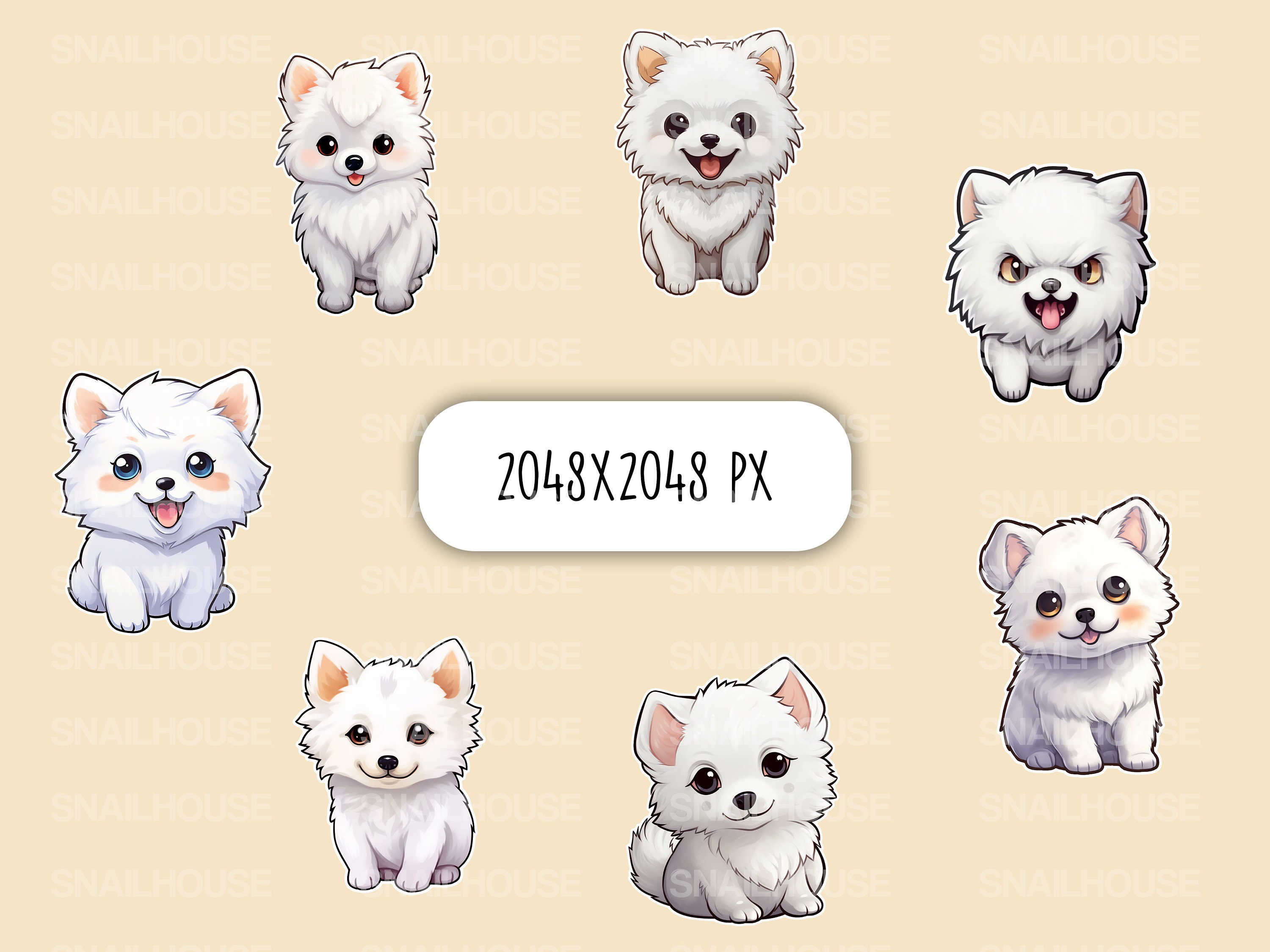 Chibi Japanese Spitz Sticker Set Cute Japanese Spitz Digital Printable Stickers PNG Japanese ...