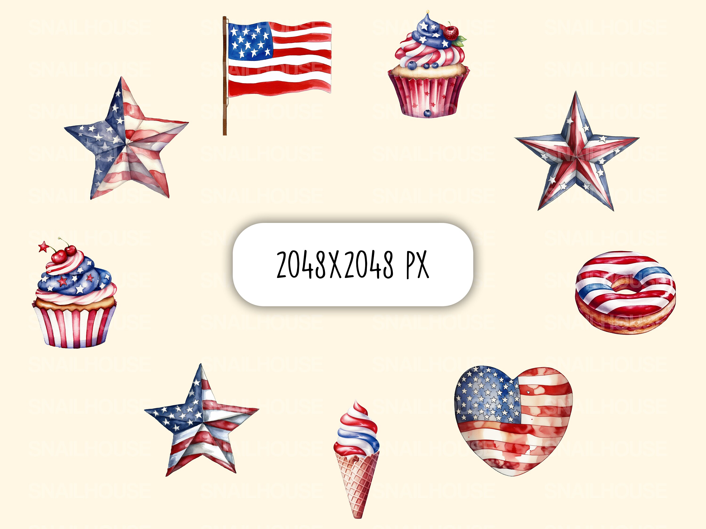 Watercolor 4th of July Clip Art Set Printable 4th of July Graphics FREE ...