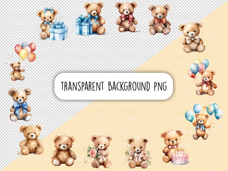 Teddy Bear Birthday Clipart Commercially FREE Watercolor Birthday ...