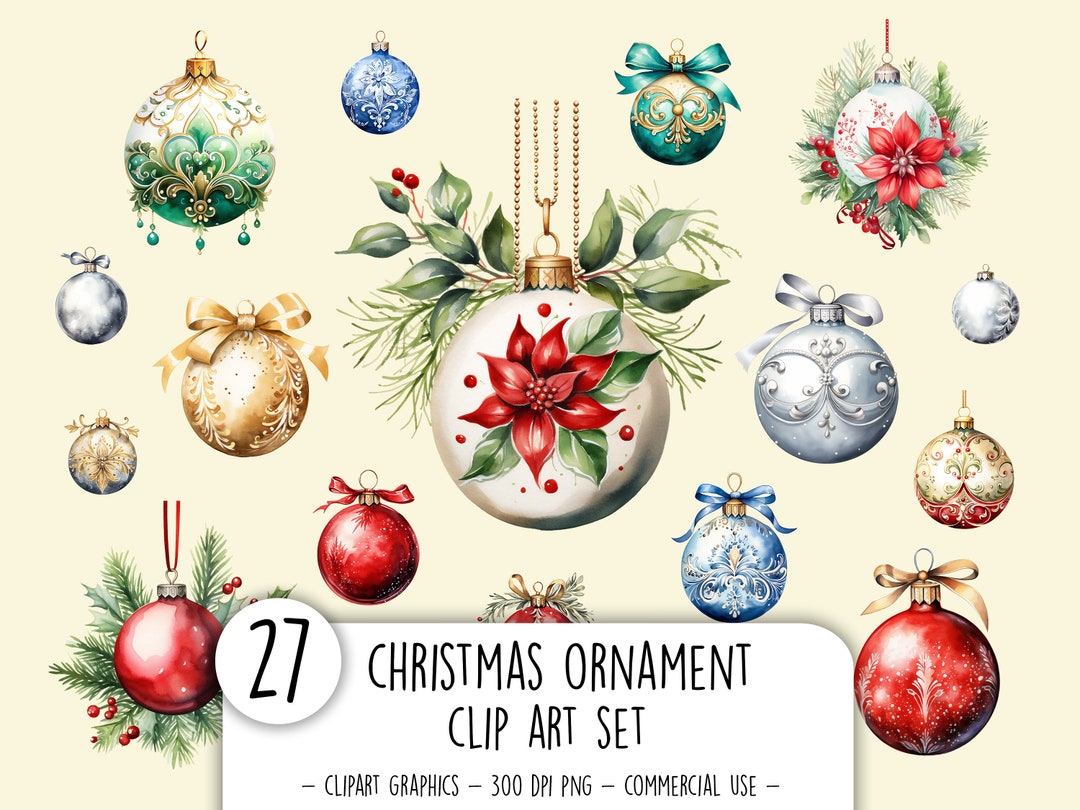Watercolor Christmas Ornament Clipart Bundle Commercially FREE ...
