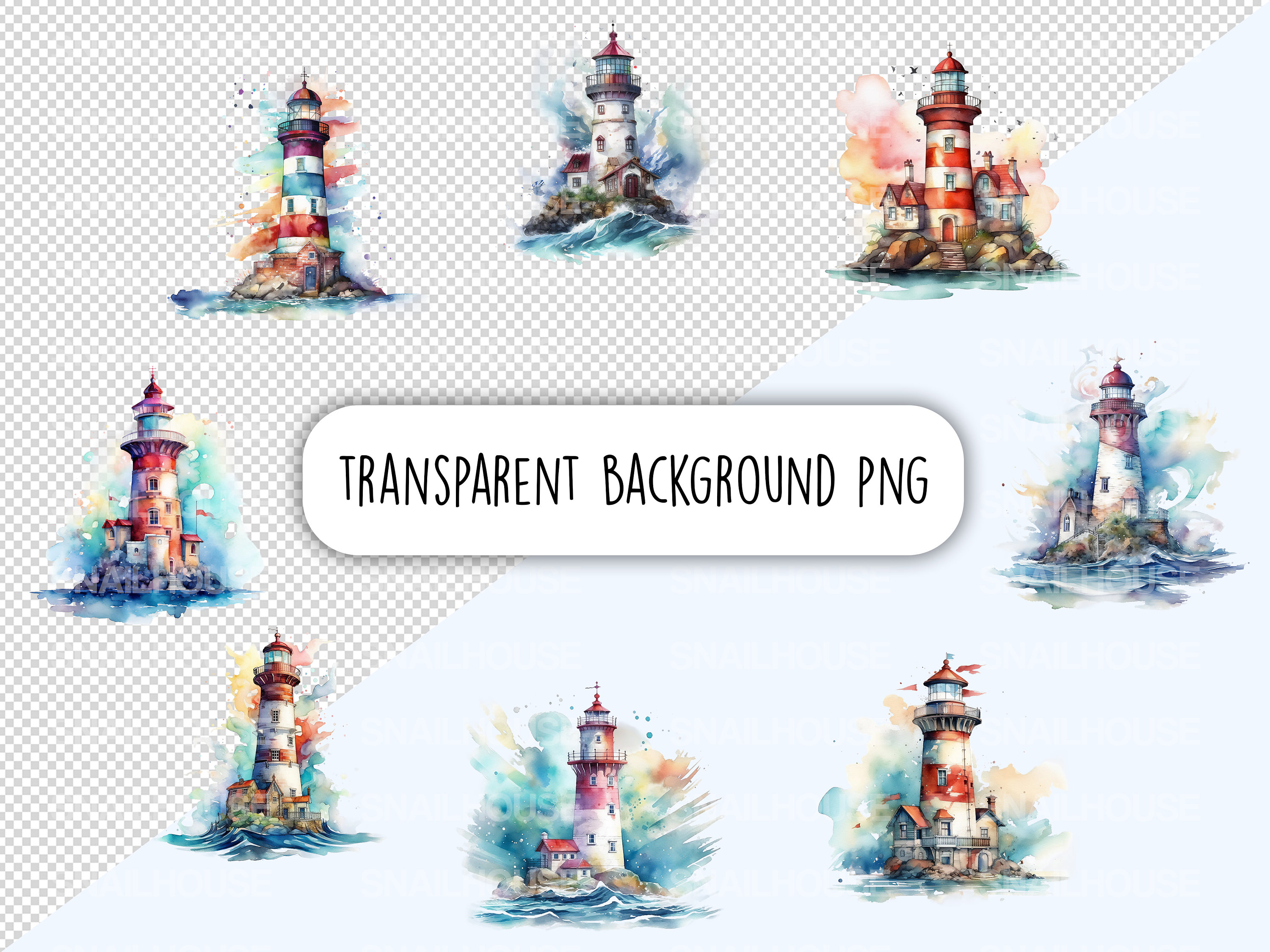 Watercolor Lighthouses Clip Art FREE Commercial Use Printable - Etsy