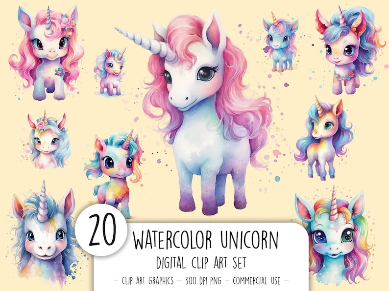 Watercolor Unicorn Clipart Commercially FREE Cute Unicorn Png Clipart ...