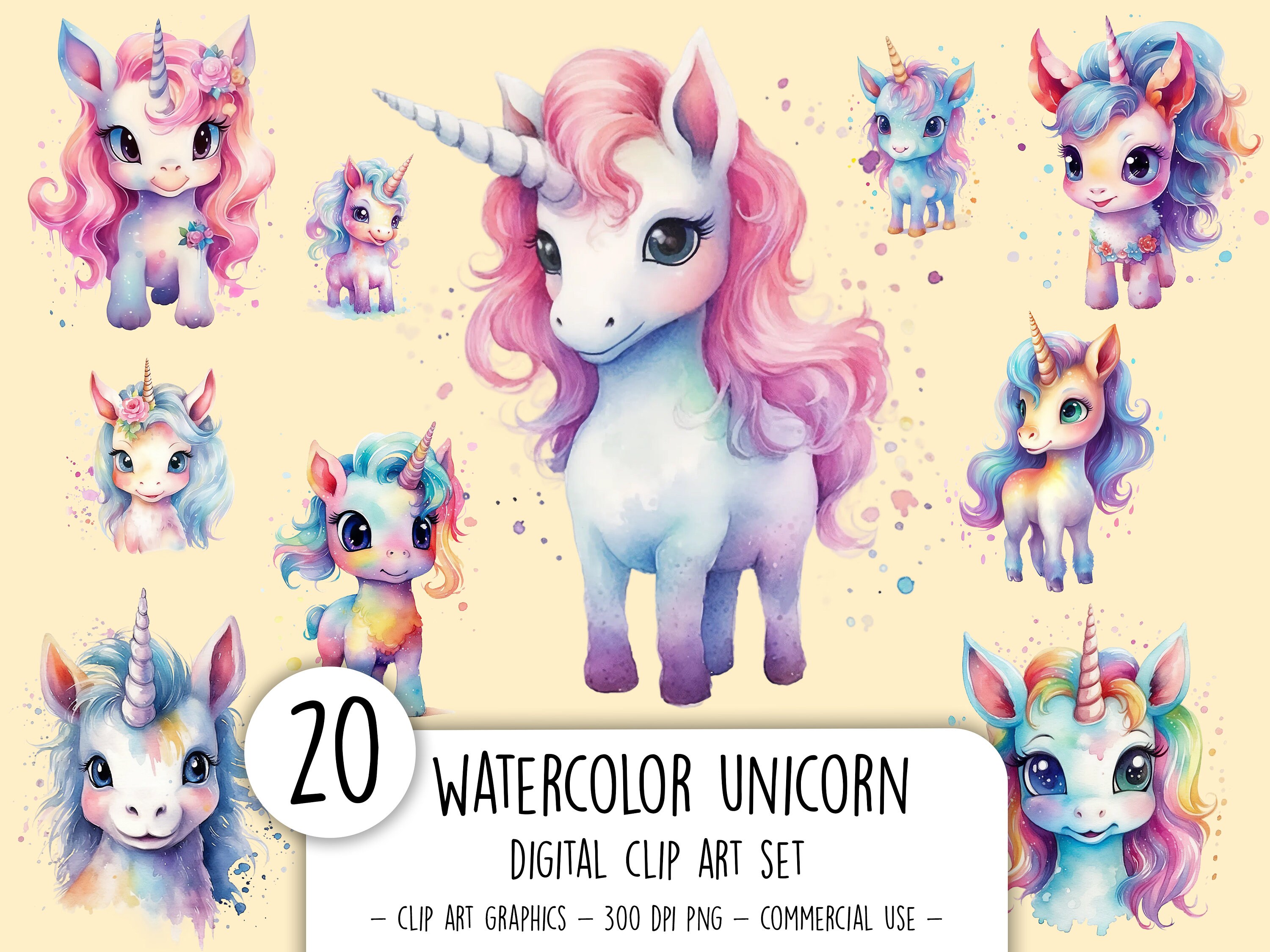 Watercolor Unicorn Clipart Commercially FREE Cute Unicorn Png Clipart ...