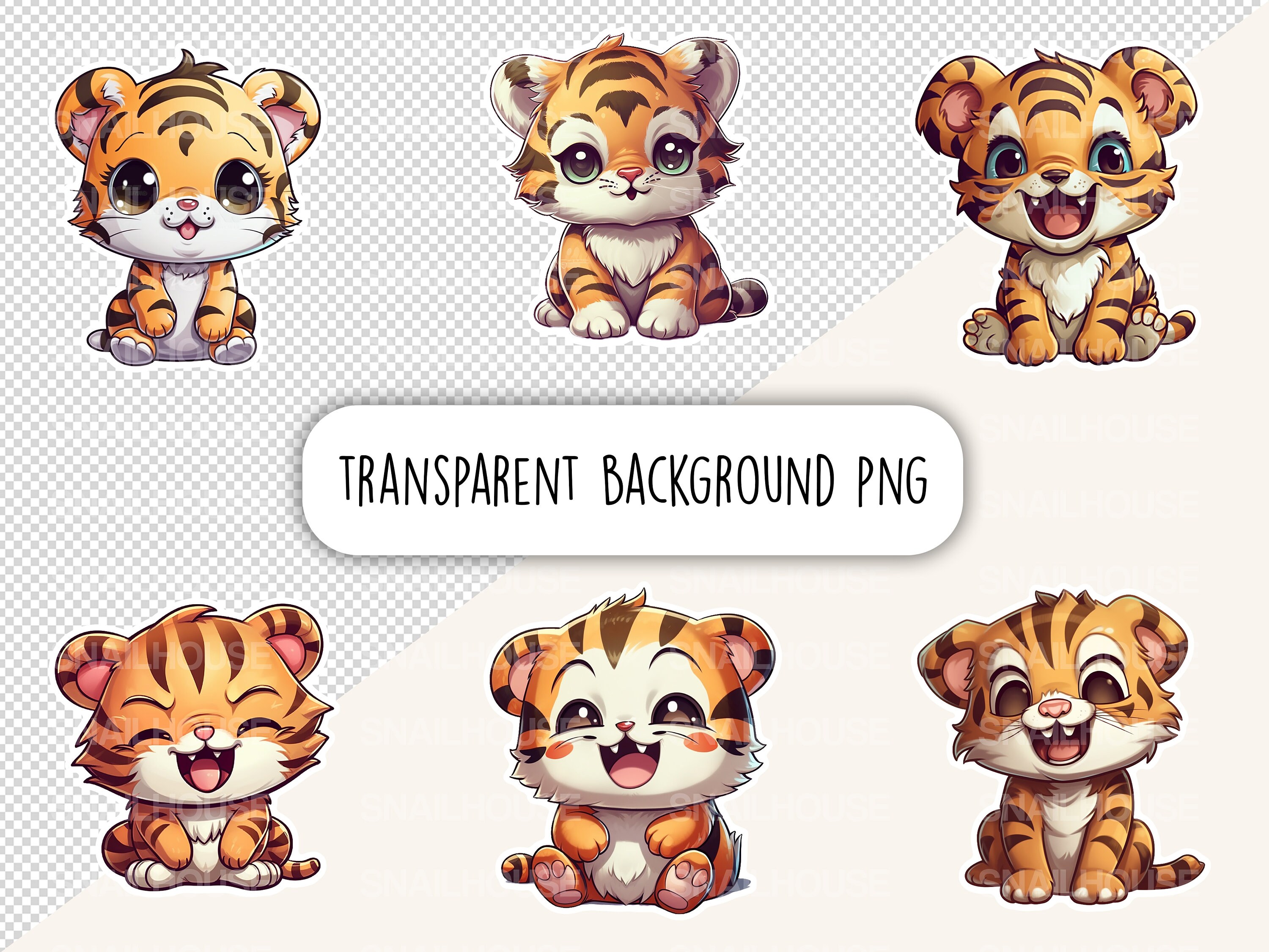 Chibi Tiger Sticker Set Cute Tiger Digital Stickers Cute Tiger ...