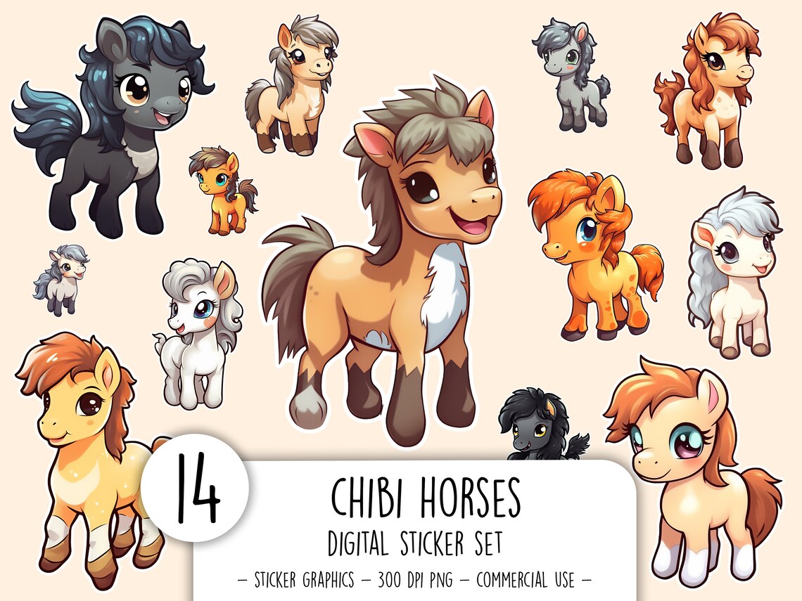Chibi Horse Sticker Set Cute Horse Digital Stickers Baby Horse Stickers ...