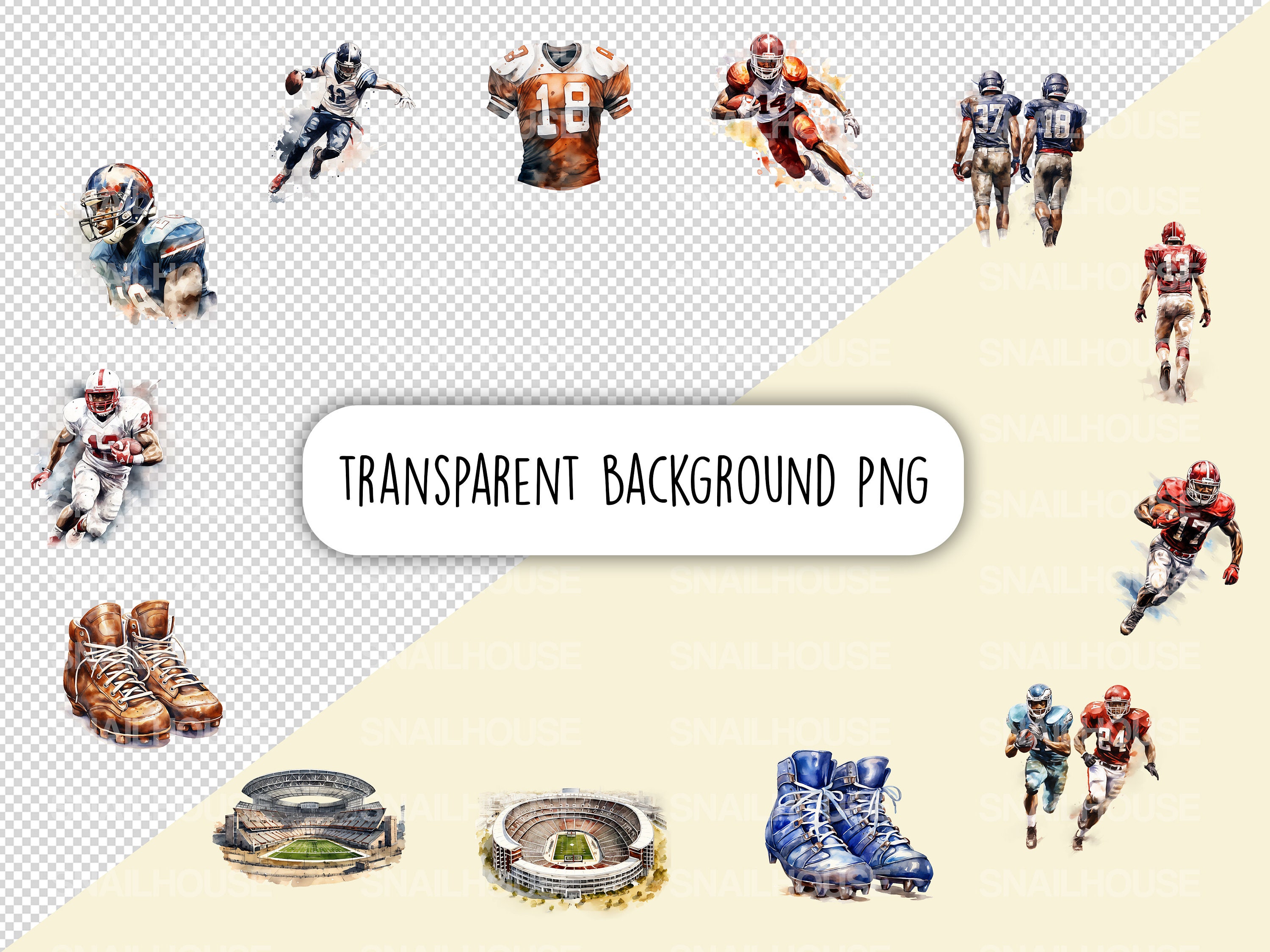 Watercolor American Football Clipart Bundle FREE Commercial Use ...