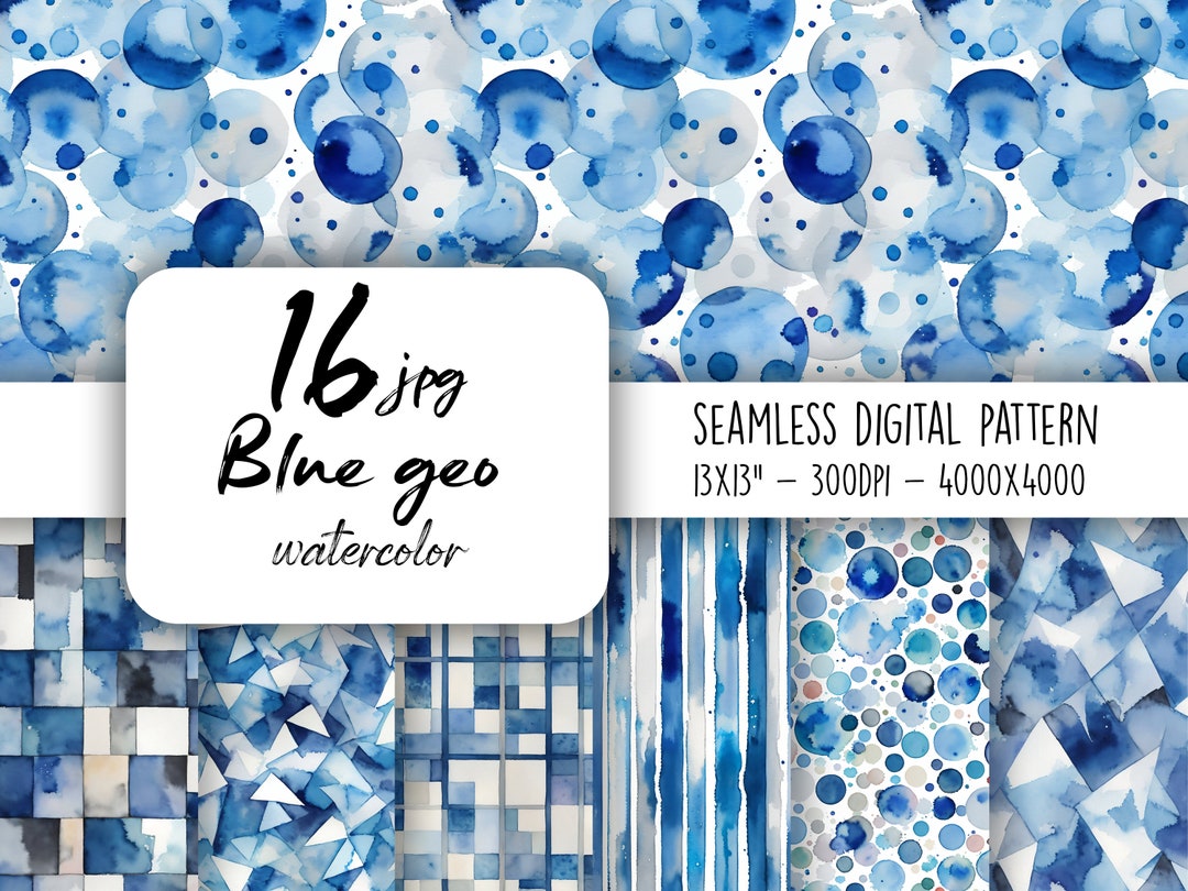 Blue Watercolor Geometric Digital Paper Blue Geometric Patterns ...