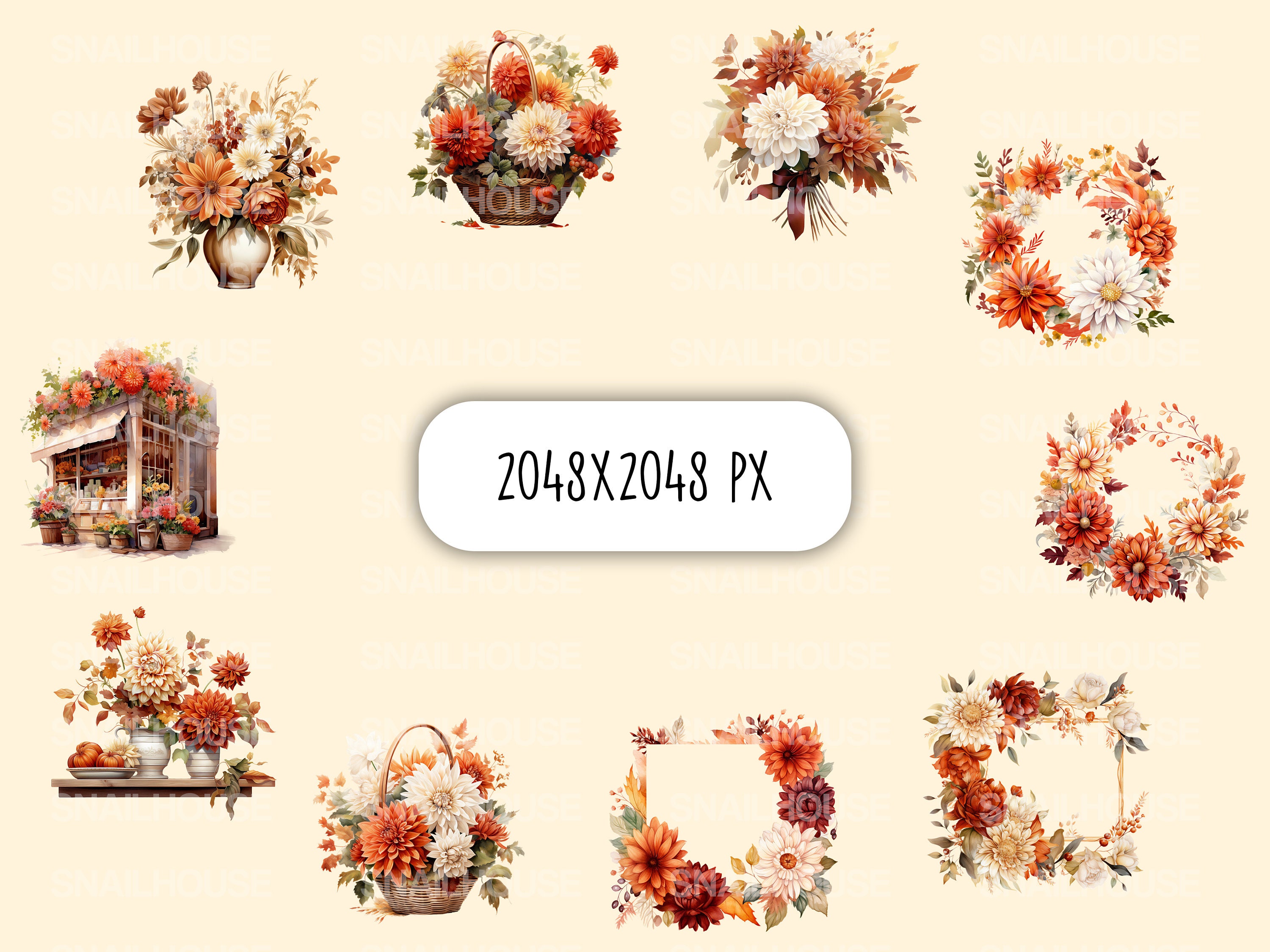Watercolor Floral Autumn Clip Art Set Digital Printable Autumn - Etsy