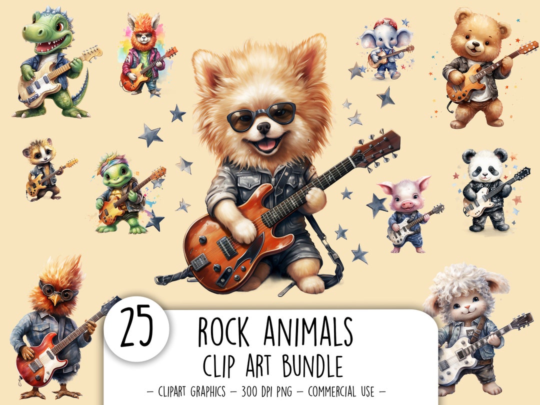 Cool Rock Animals Clipart Bundle Commercially FREE Watercolor Funny ...