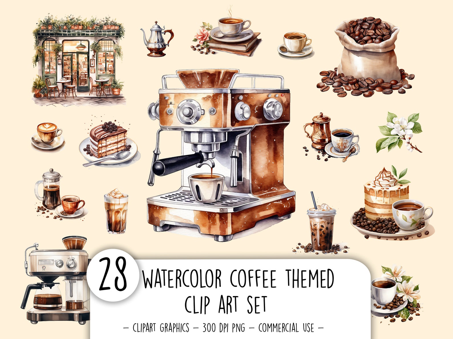 Watercolor Coffee Clipart Bundle Commercially FREE Printable Coffee ...