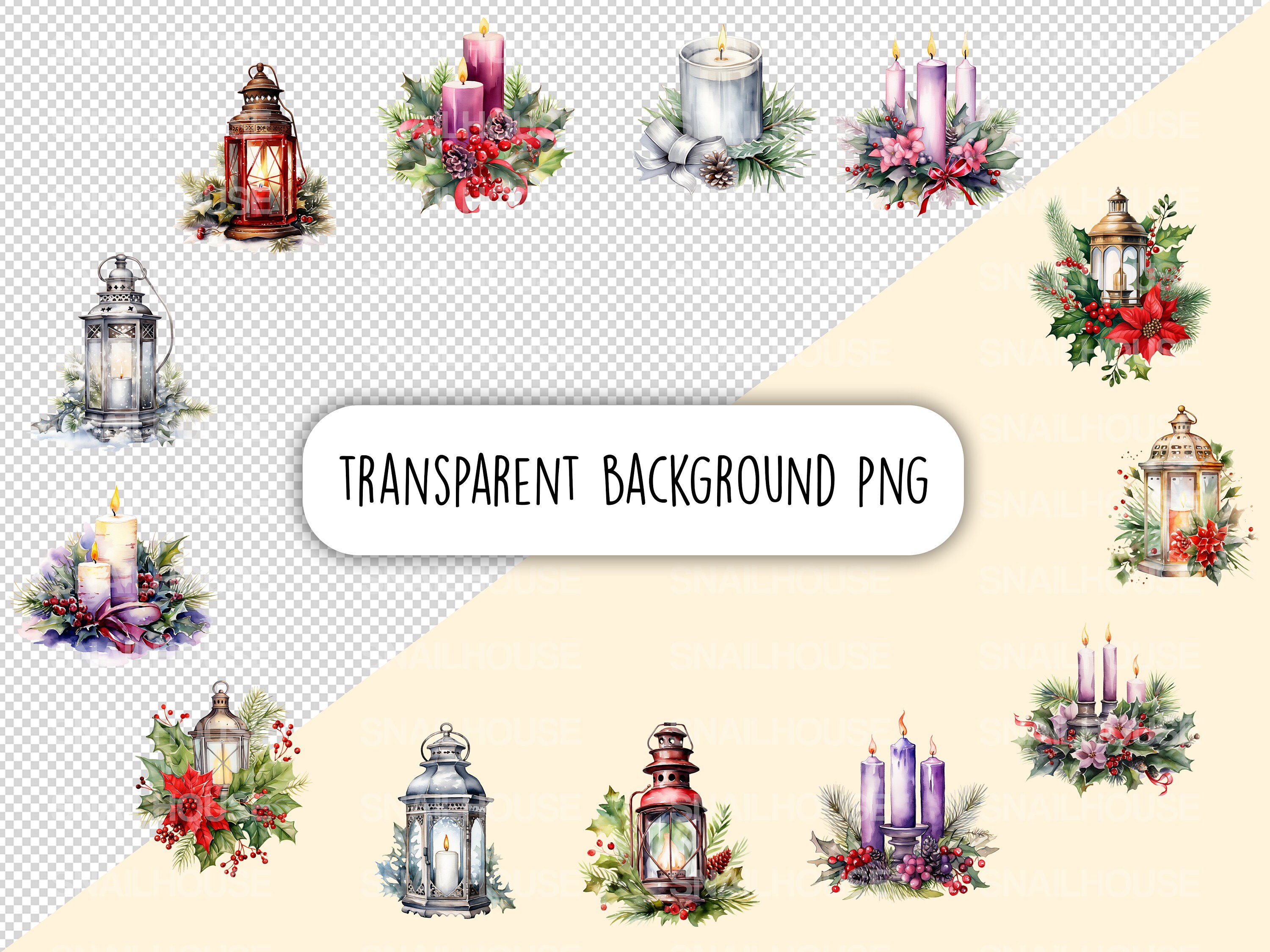 Watercolor Christmas Candle Clipart Bundle Commercially FREE Printable ...