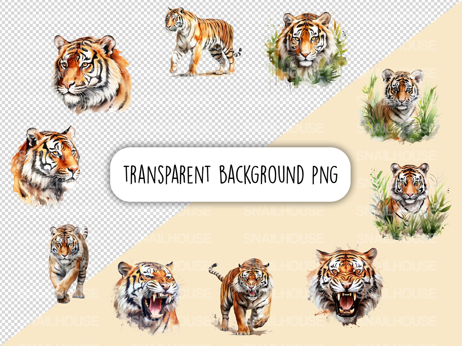 Watercolor Tiger Clipart Bundle Tiger Clip Art FREE Commercial - Etsy